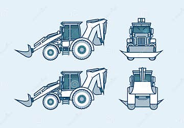 Loader Front, Side, Back View in Line Style Stock Vector - Illustration ...