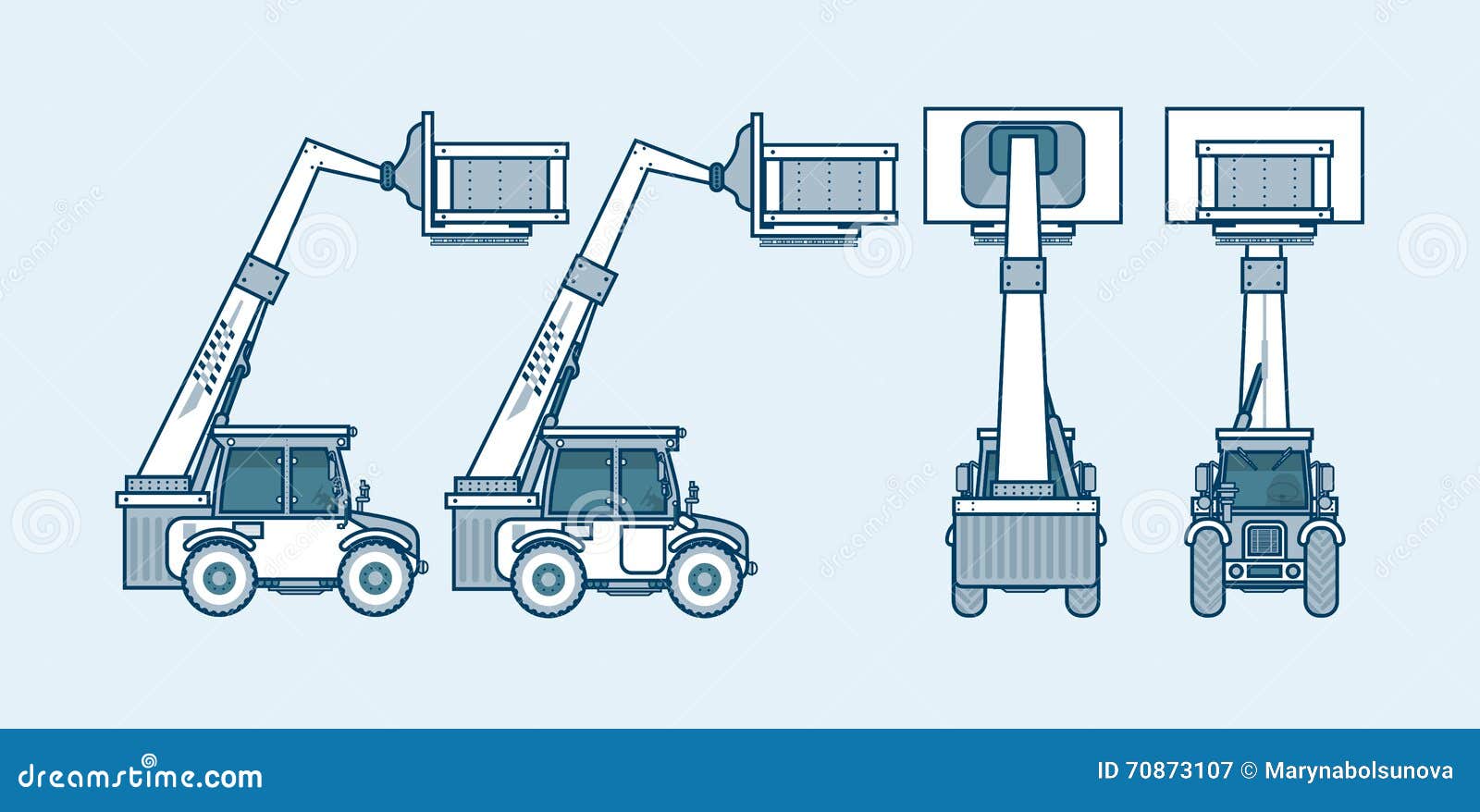 Loader Front, Side, Back View in Line Style Stock Vector - Illustration ...