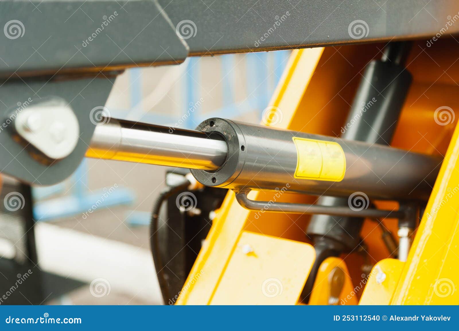 Loader Hydraulic Cylinder with Bucket Close Up Stock Photo - Image of ...