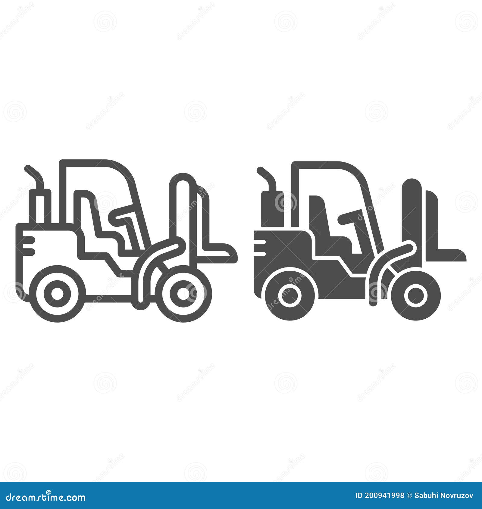 Loader Line and Solid Icon, Heavy Equipment Concept, Fork Lift Sign on ...