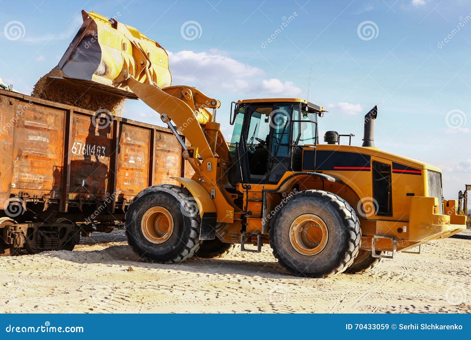 Loader Loads the Wagon Train Transport Against Cloud Sky Stock Image ...