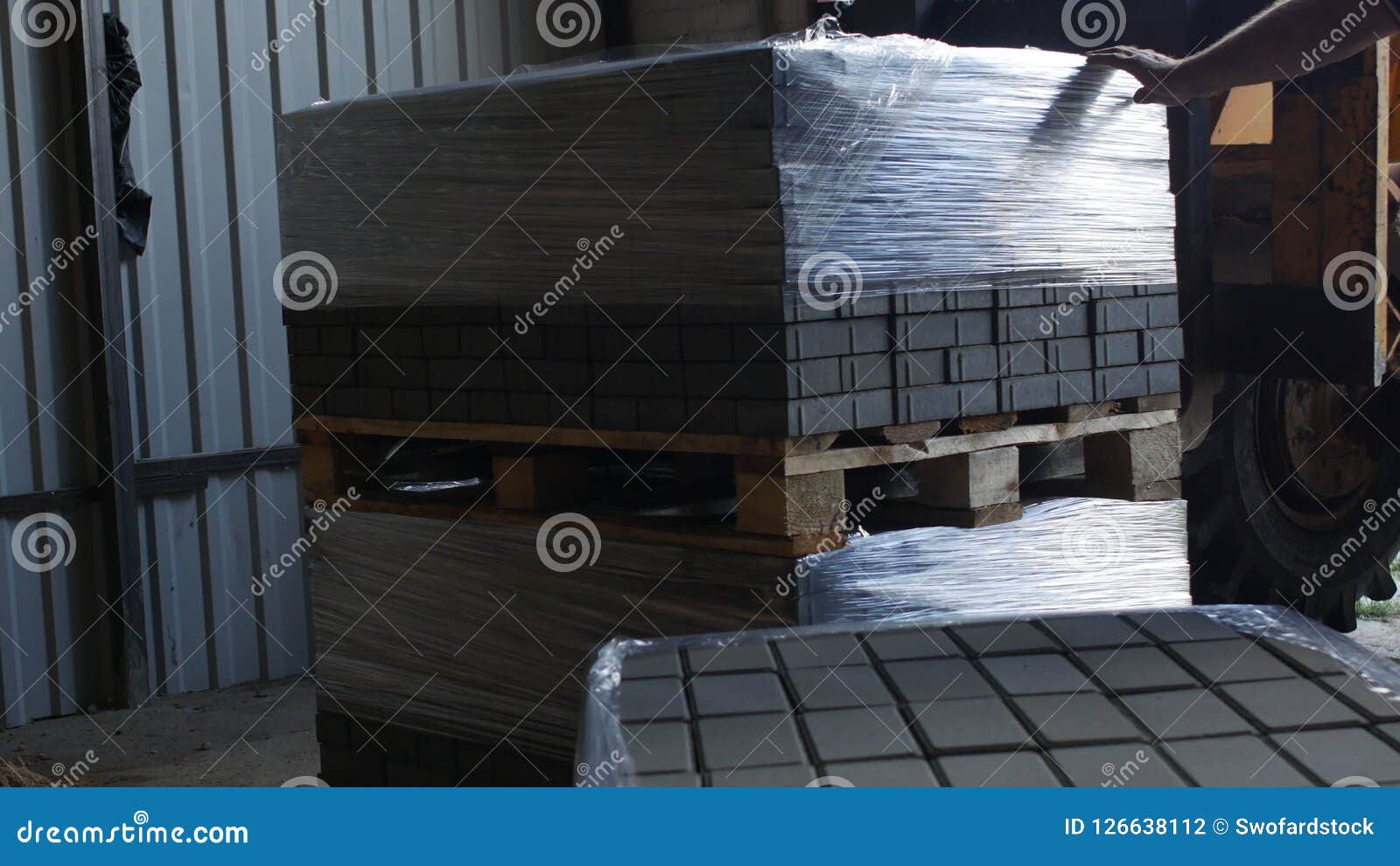 Loader Loads Finished Interlocking Concrete Pavers Stock Footage ...