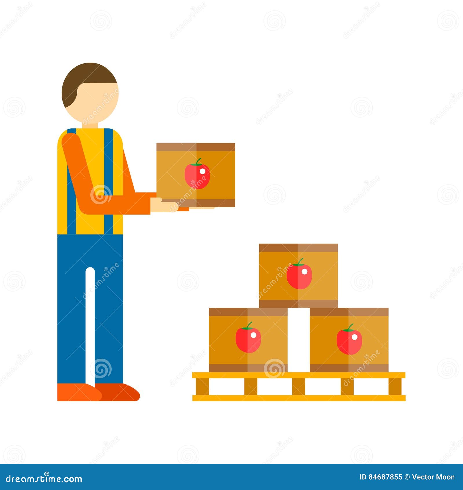 Loader Man with Boxes Vector Illustration. Stock Vector - Illustration ...
