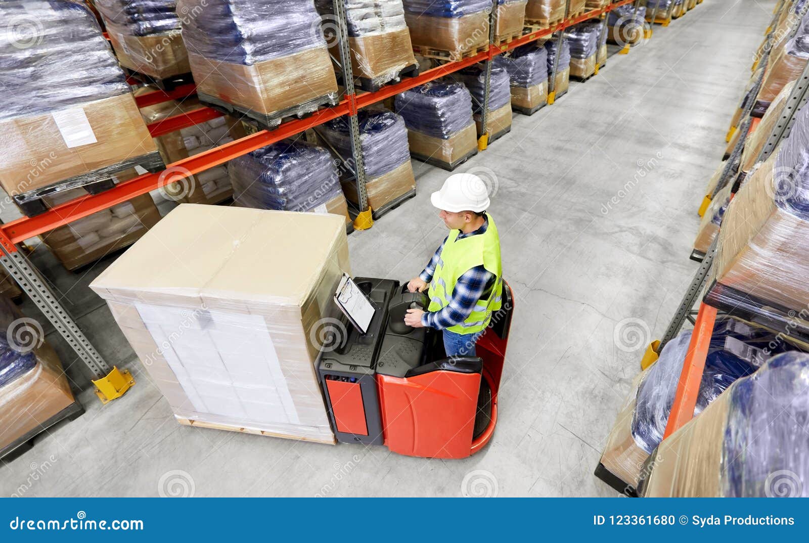 Loader Operating Forklift at Warehouse Stock Photo - Image of driver ...
