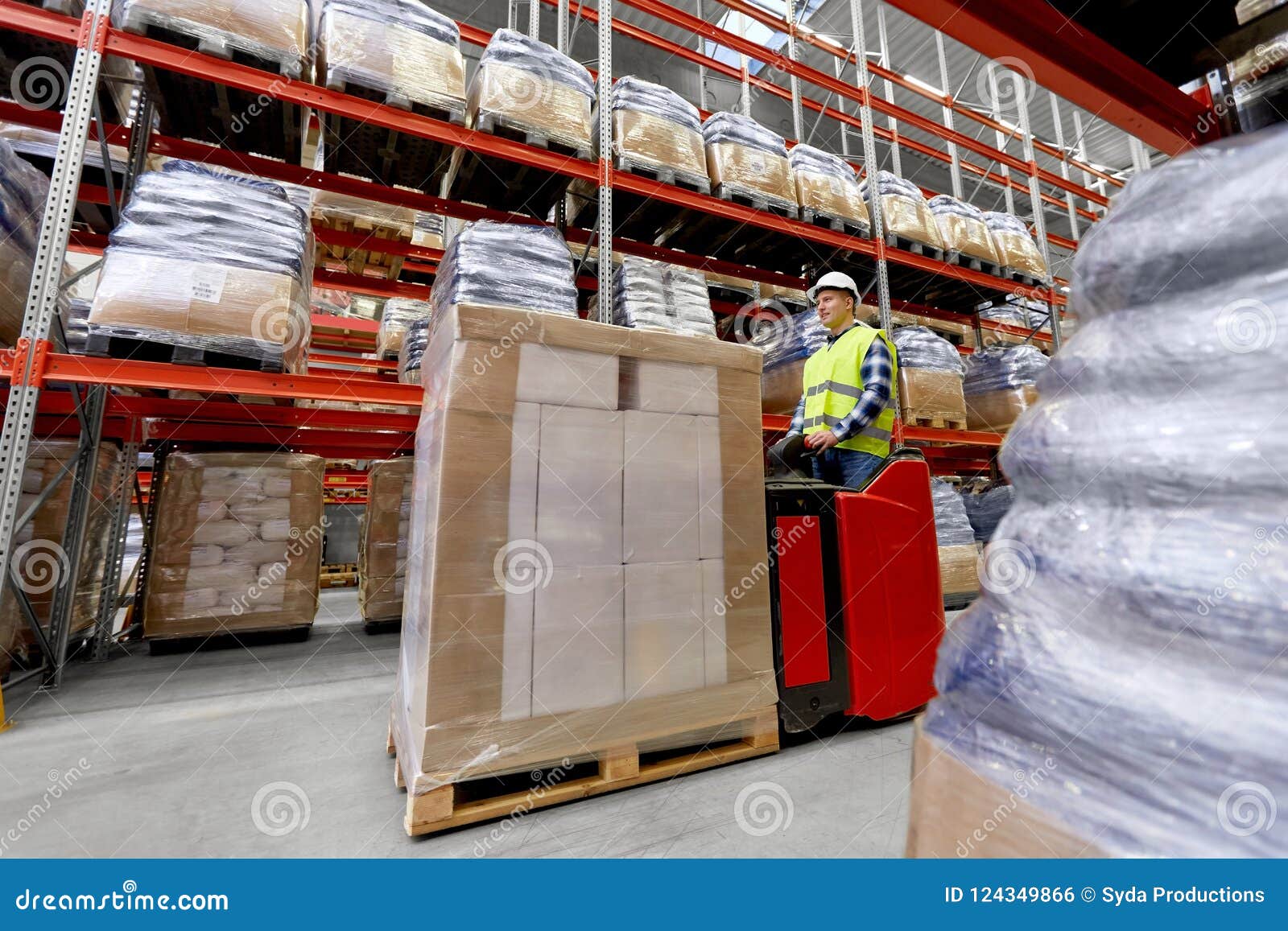 Loader Operating Forklift at Warehouse Stock Photo - Image of ...