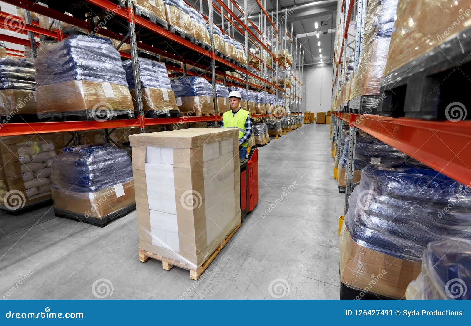 Loader Operating Forklift at Warehouse Stock Image - Image of export ...