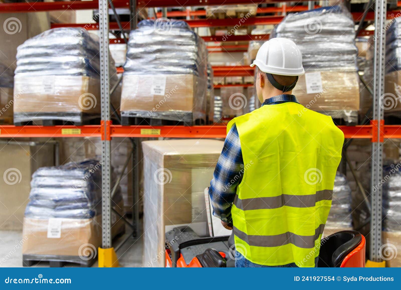 Loader Operating Forklift at Warehouse Stock Photo - Image of logistic ...