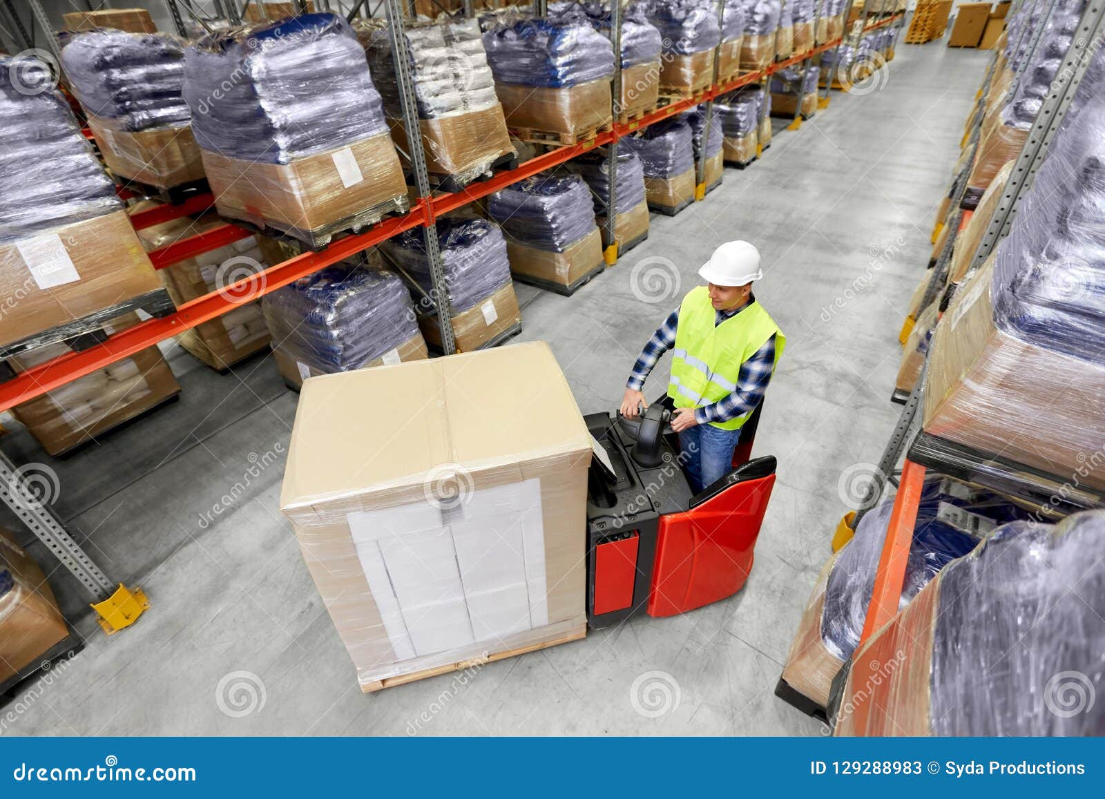 Loader Operating Forklift at Warehouse Stock Image - Image of operator ...