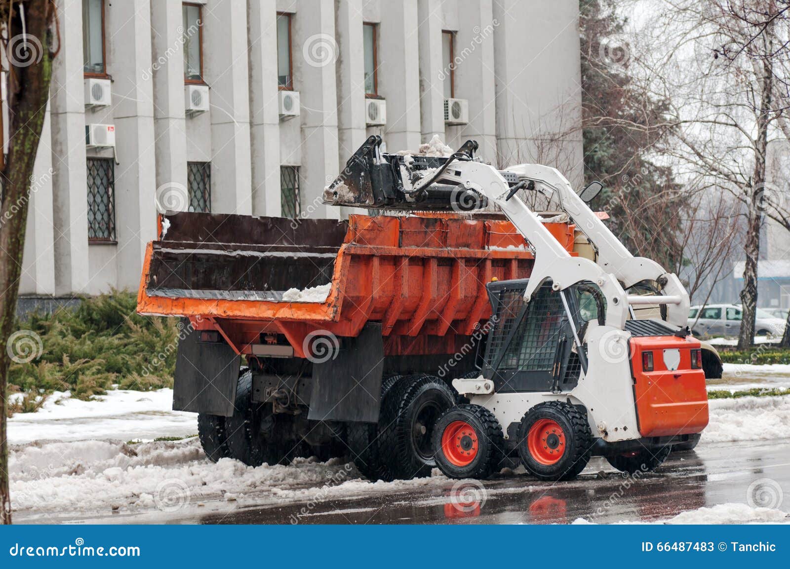 Loader Pours the Snow into the Truck Stock Image - Image of snowplow ...
