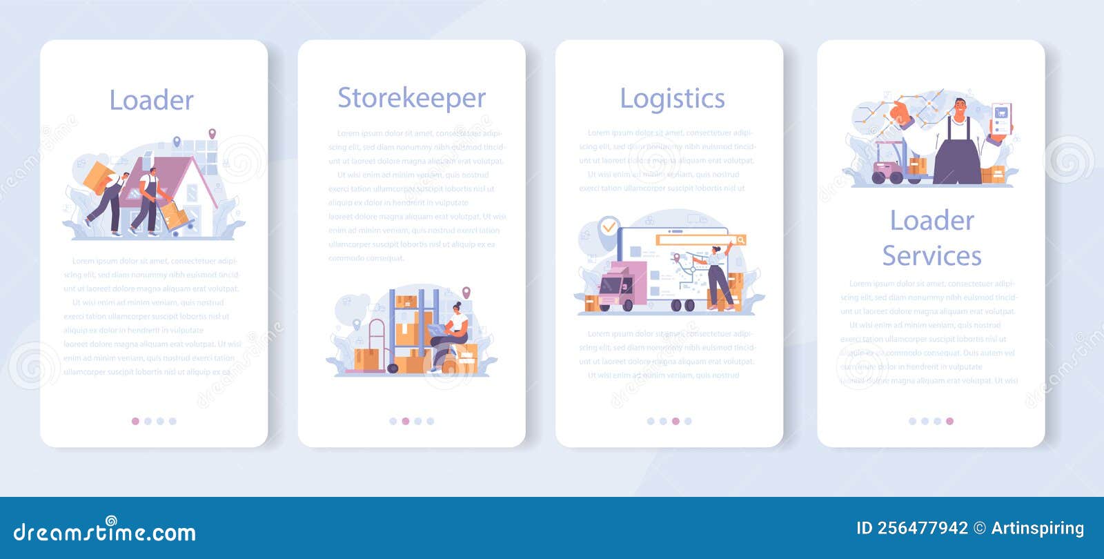 Loader Service Mobile Application Banner Set. Storekeeper in Uniform ...
