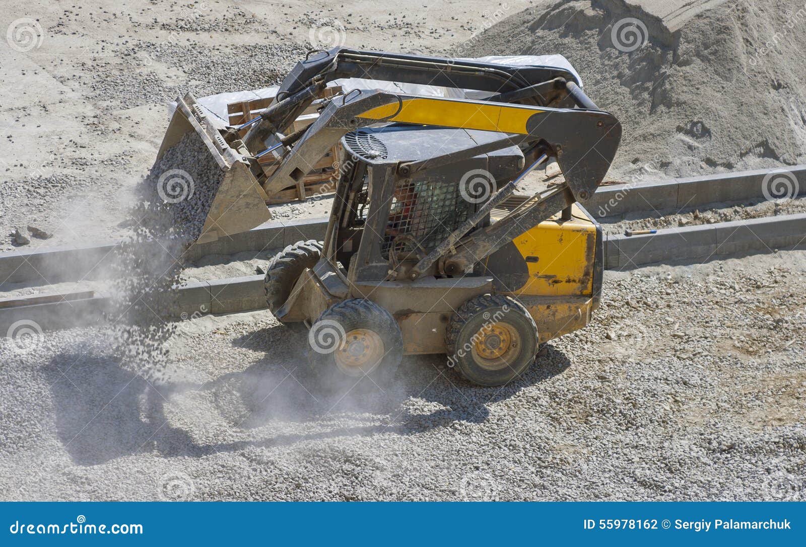 Loader Small Bulldozer Moving Breakstone at Construction Area Stock ...