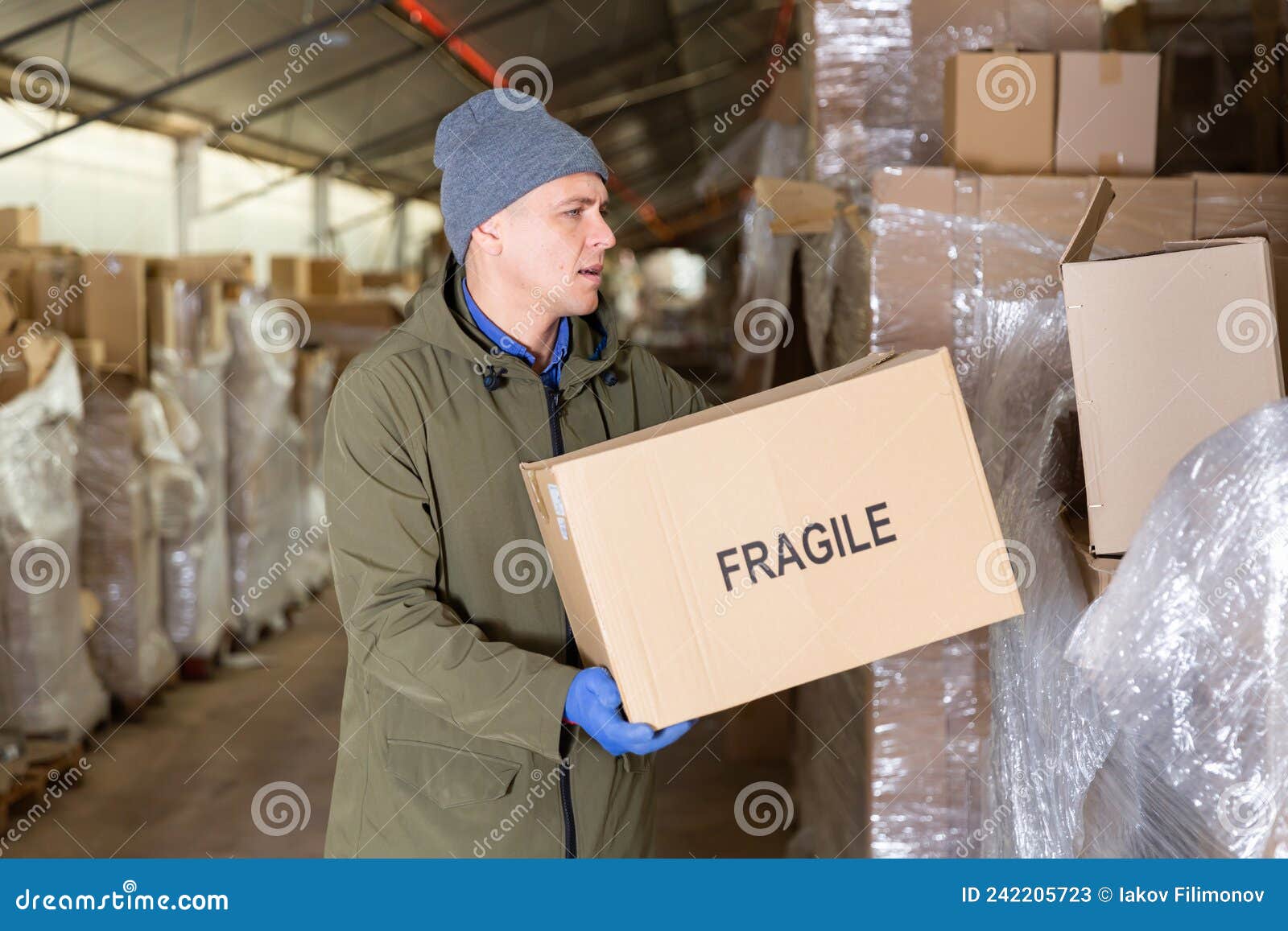 Loader Stacks Various Boxes on Racks in Store Stock Image - Image of ...