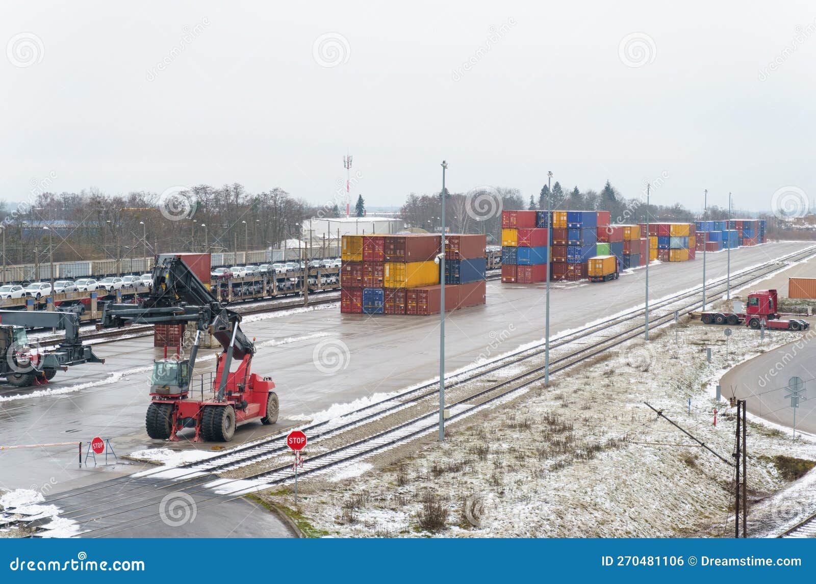 The Loader Stands on the Site Waiting for Unloading or Loading of Cargo ...