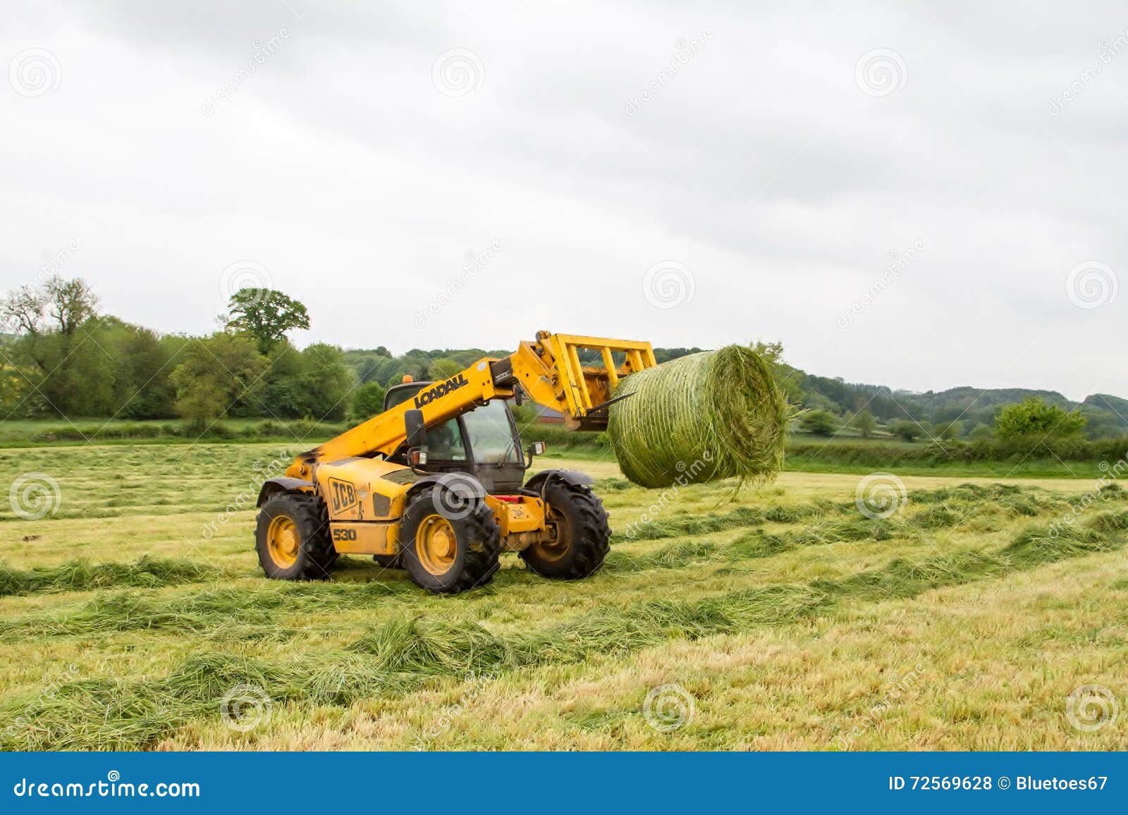 Loader Tractor Moving a Round Bale from Field Editorial Stock Photo ...