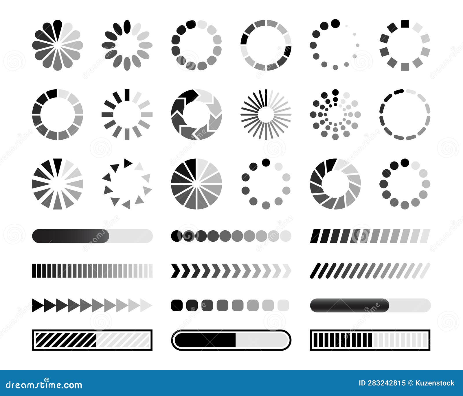 Loading Bar. Download Progress Loader, Circular Buffering Status UI Elements. Upload Indicator ...