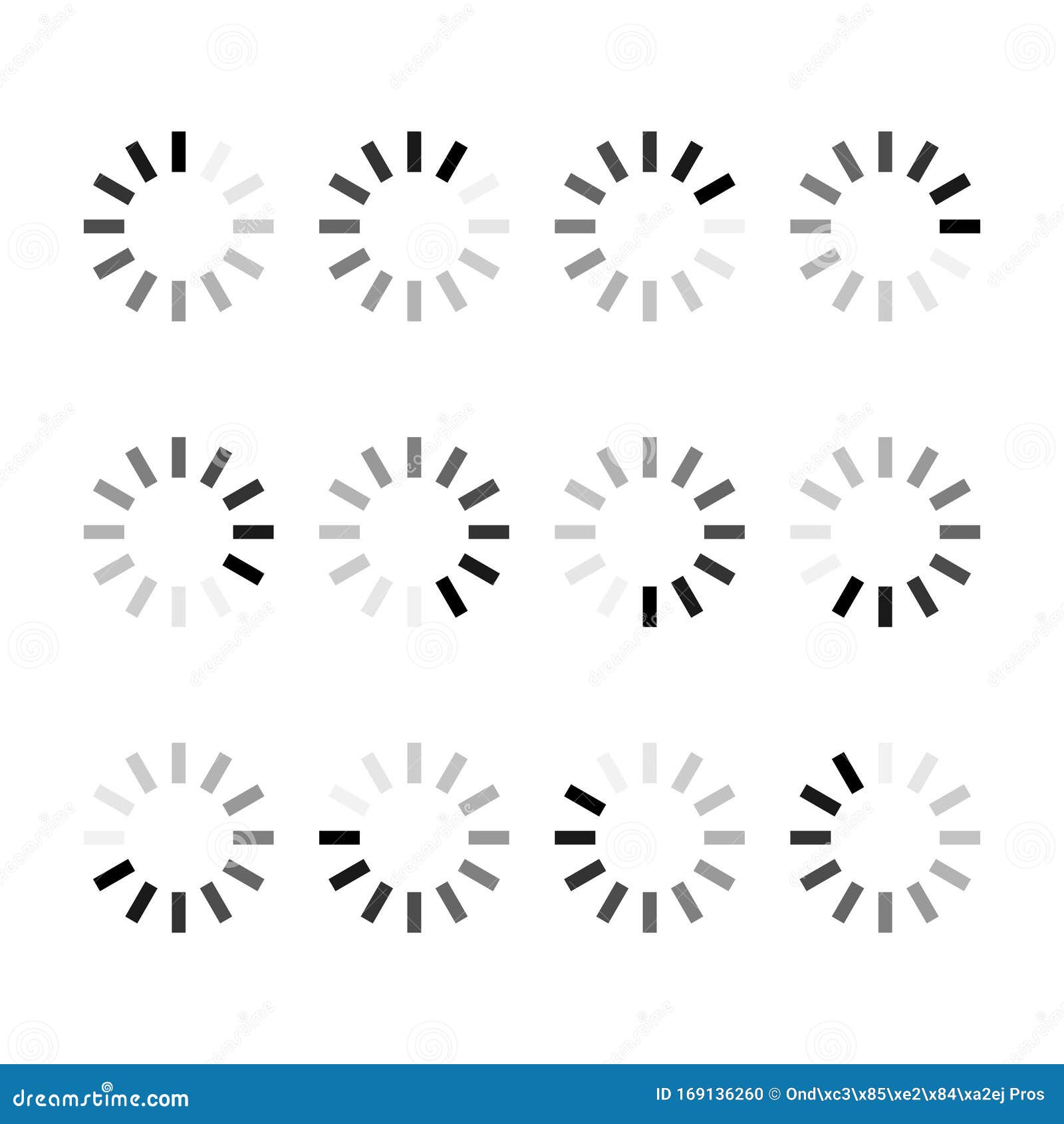 Loading Bar Progress Icon Step By Step Webside Set Symbol Round Loader Stock Vector