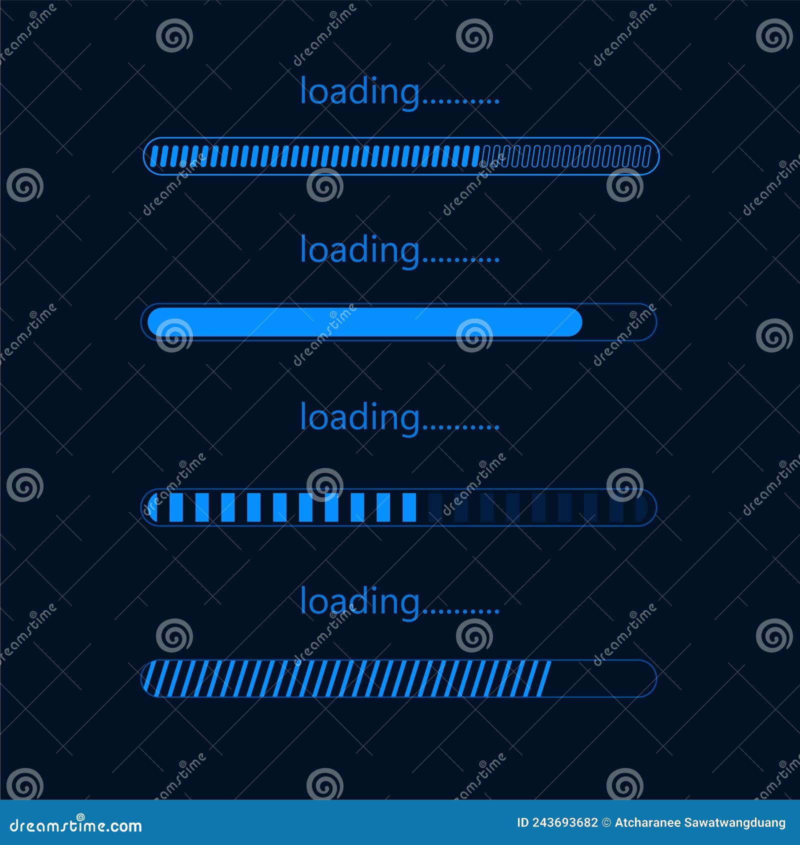 Loading Bar Progress Icons.Blue Background Overlay Style Stock Vector ...