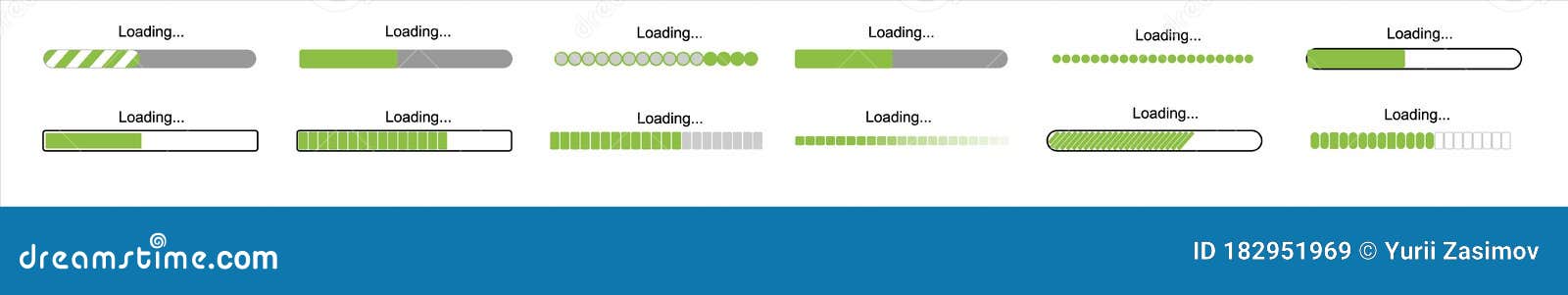 Loading Bar Progress Icons, Load Sign Green Vector Illustration. System ...