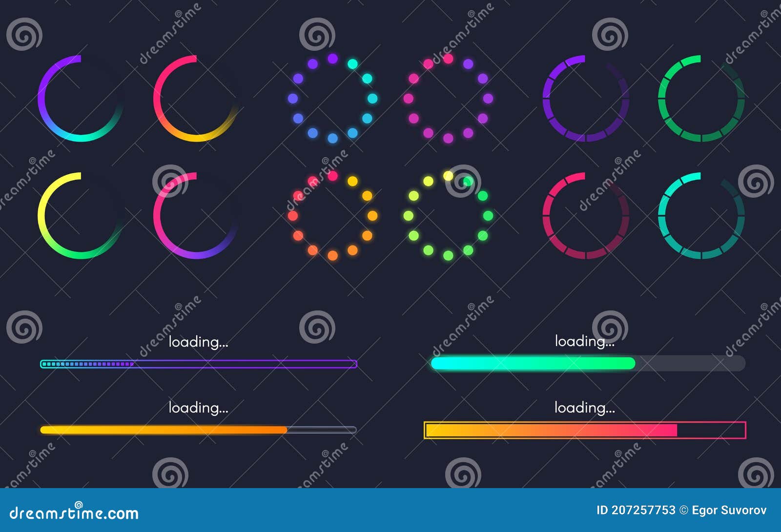 Loading Bar Set On Dark Backdrop. Waiting Symbol Visualization ...