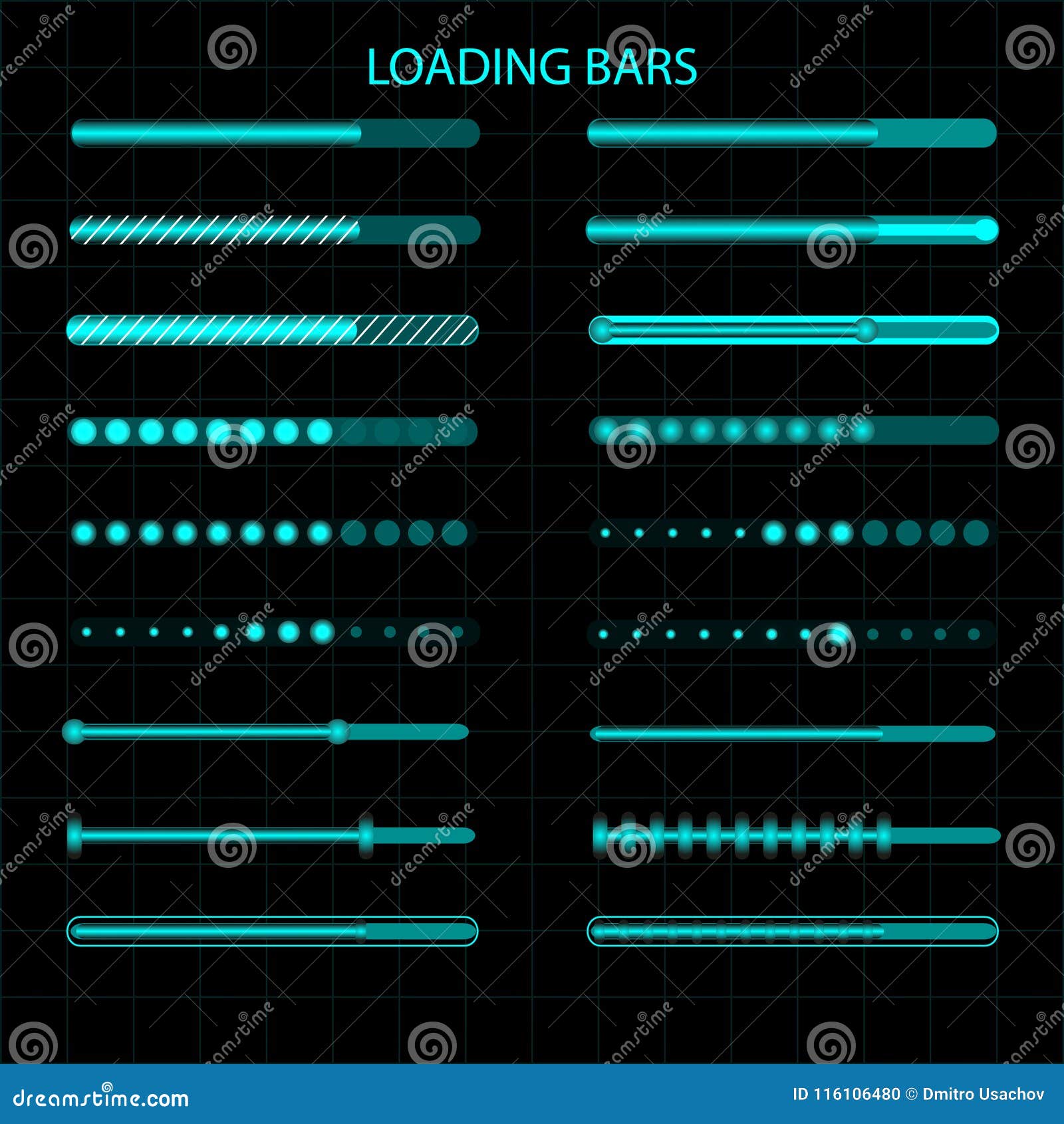 A Loading Bar. a Set of LED, Luminescent Loading Indicators. Graphic ...