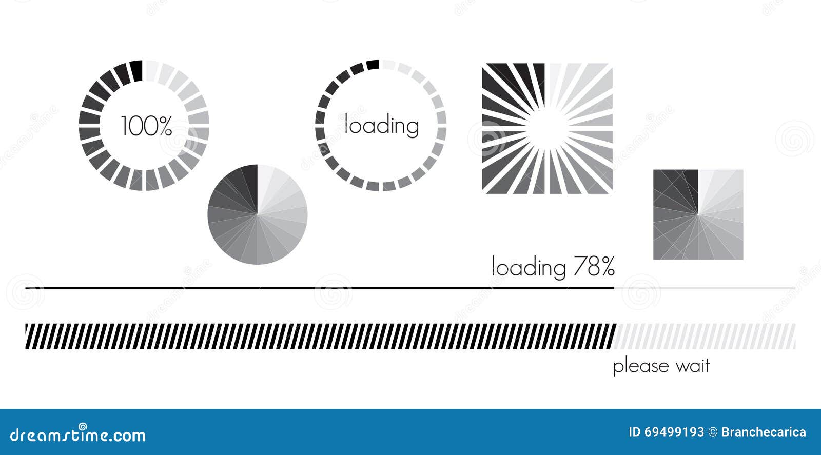 Loading bar set stock vector. Illustration of progress - 69499193