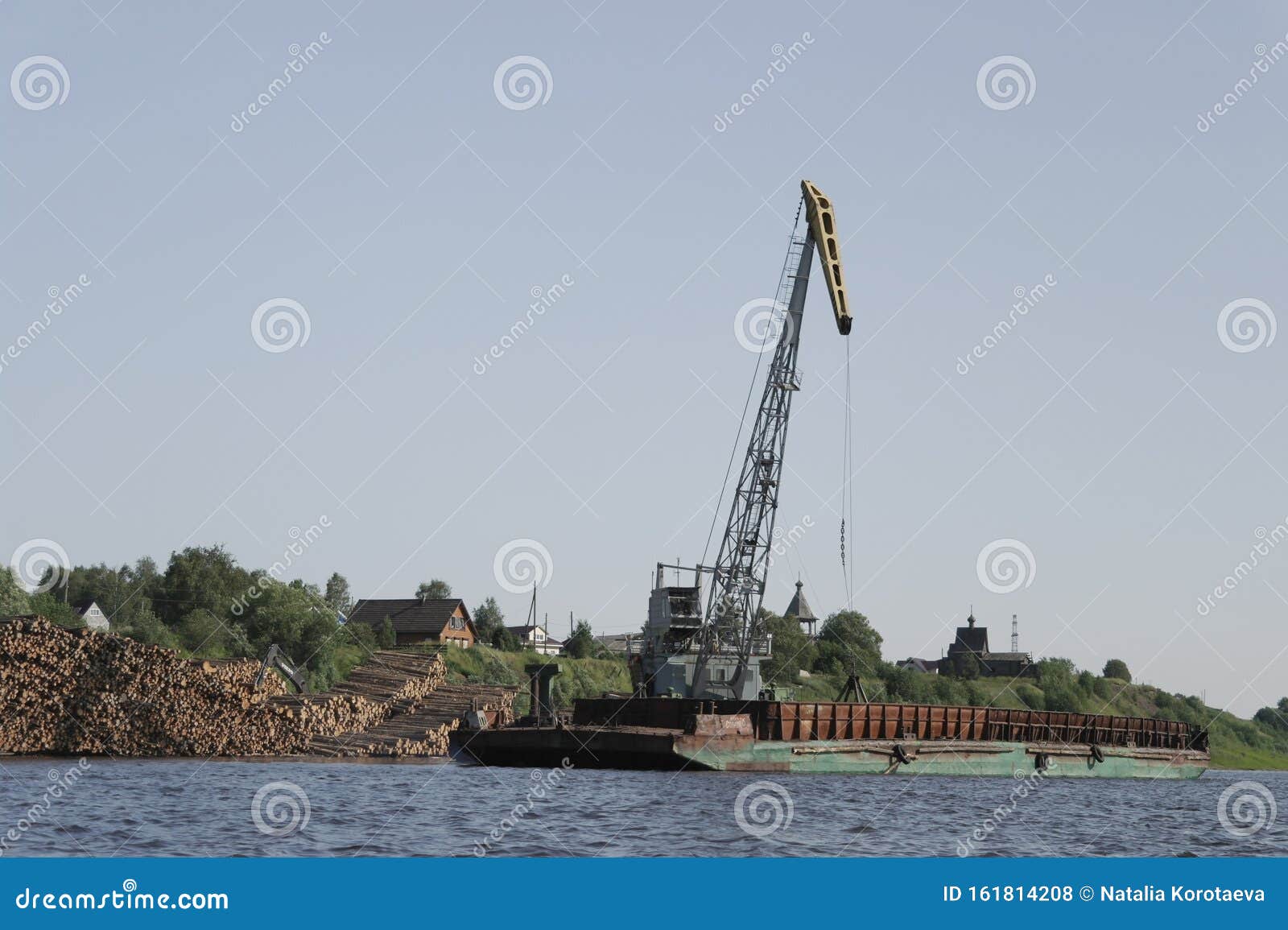 Loading barge round wood stock photo. Image of industrial - 161814208