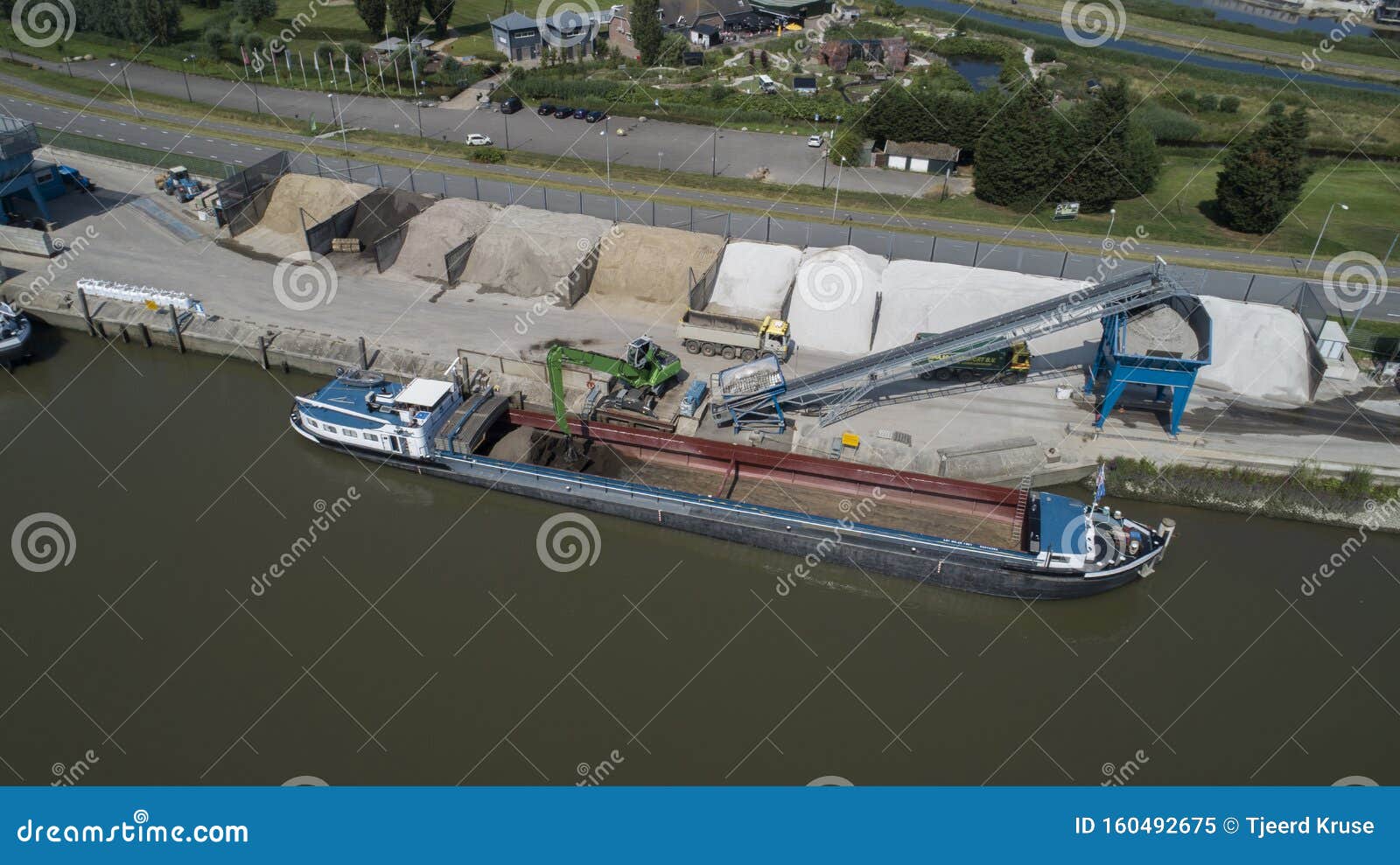 Loading Barge with Sand and Rubble on a Small Berth. Freight Transport ...