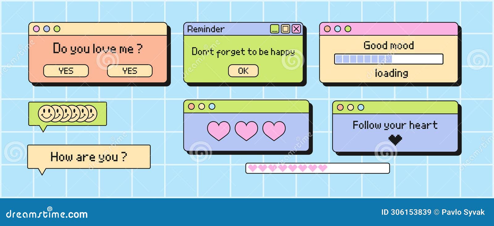Loading Bars and Chat Messages, Retro Browser Computer Windows in 90s ... Loading Bars and Chat Messages, Retro Browser Computer Windows in 90s ...