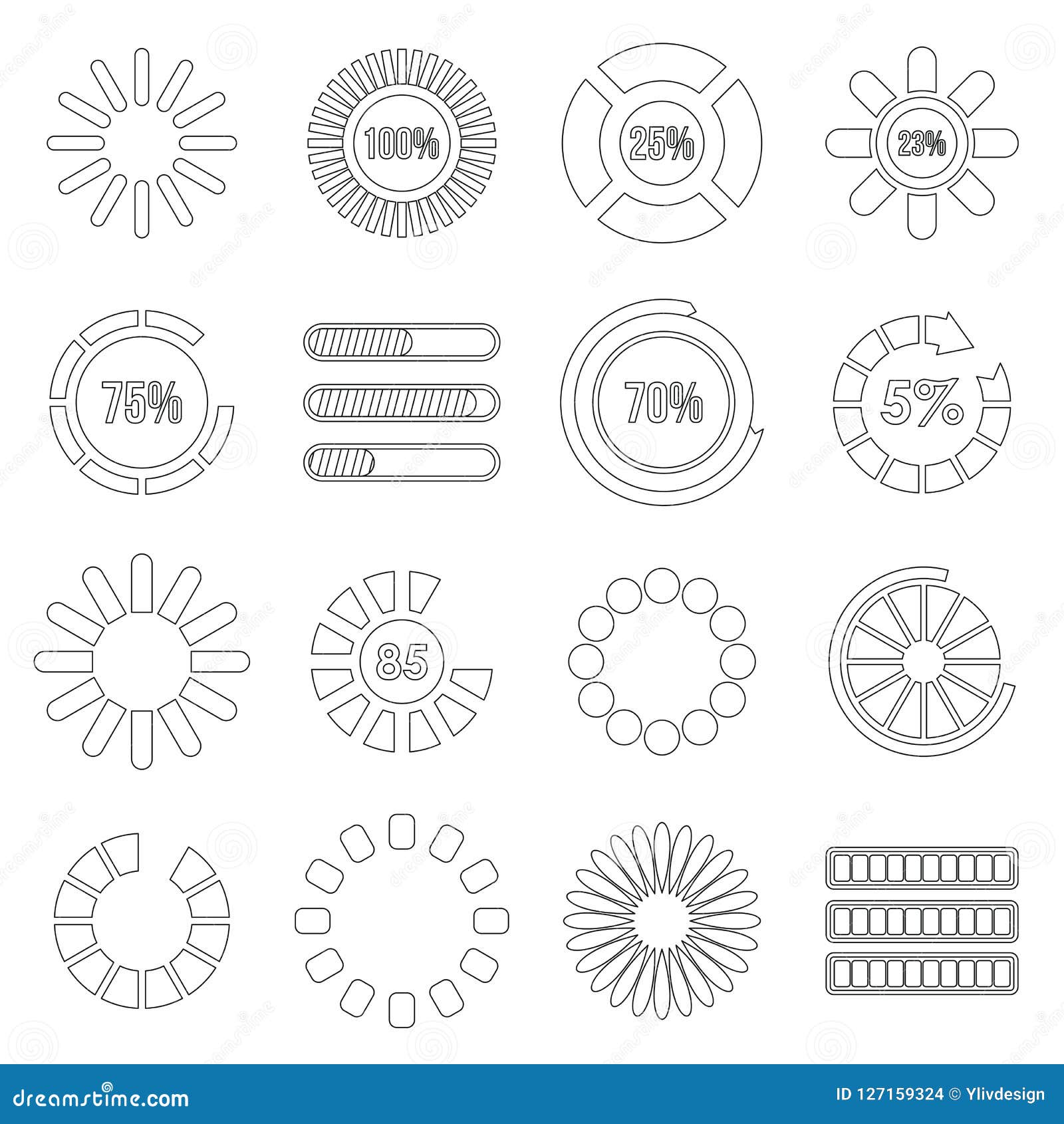 Loading Bars and Preloaders Set, Outline Style Stock Illustration ...