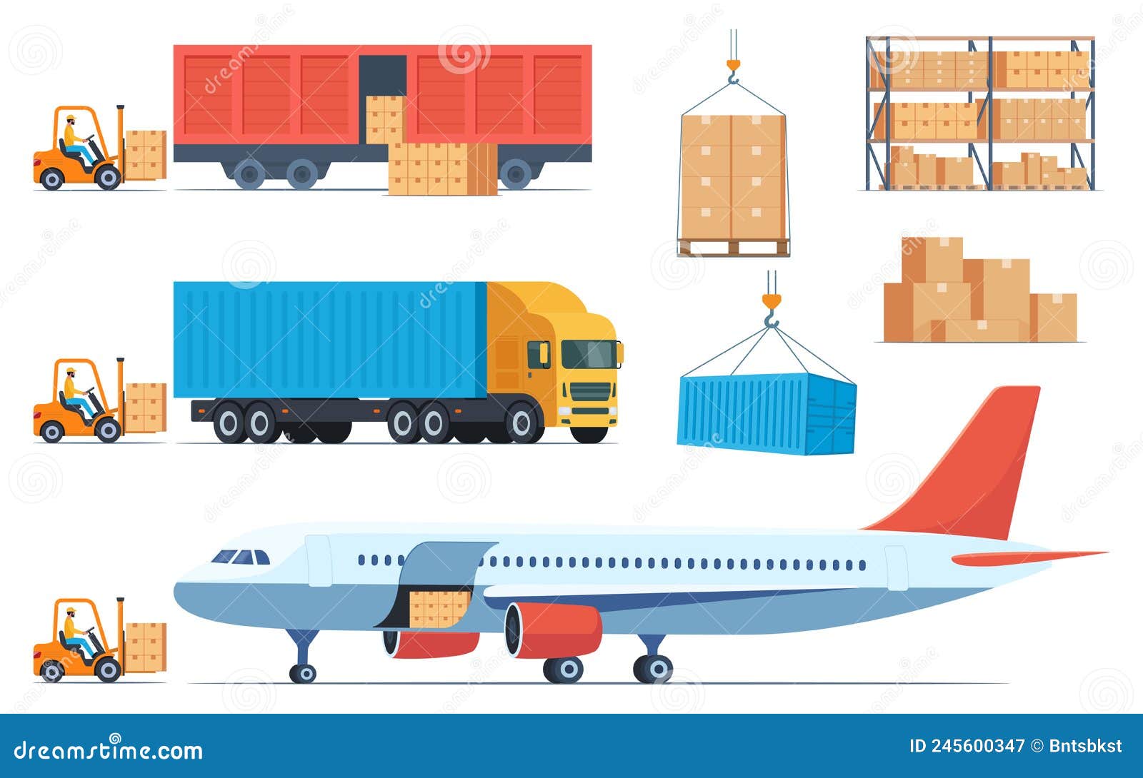 Loading Boxes with Goods into Different Types of Cargo Transport. Cargo ...