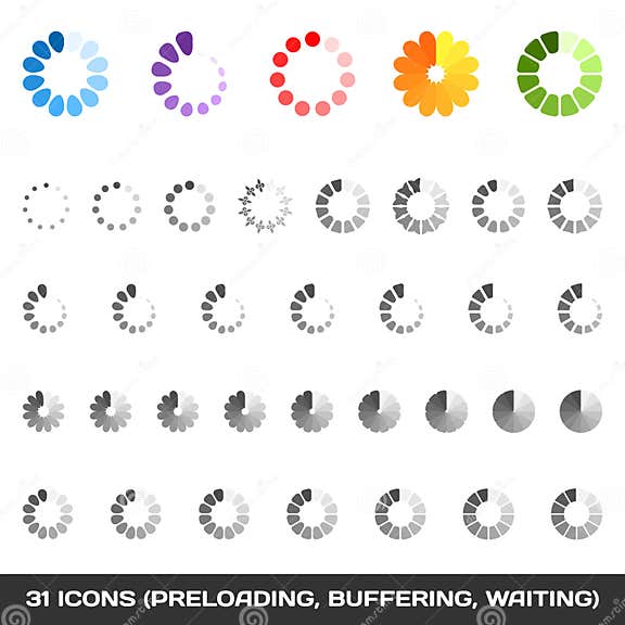 Loading and Buffering Icon Set. Preloaders Stock Vector - Illustration ...
