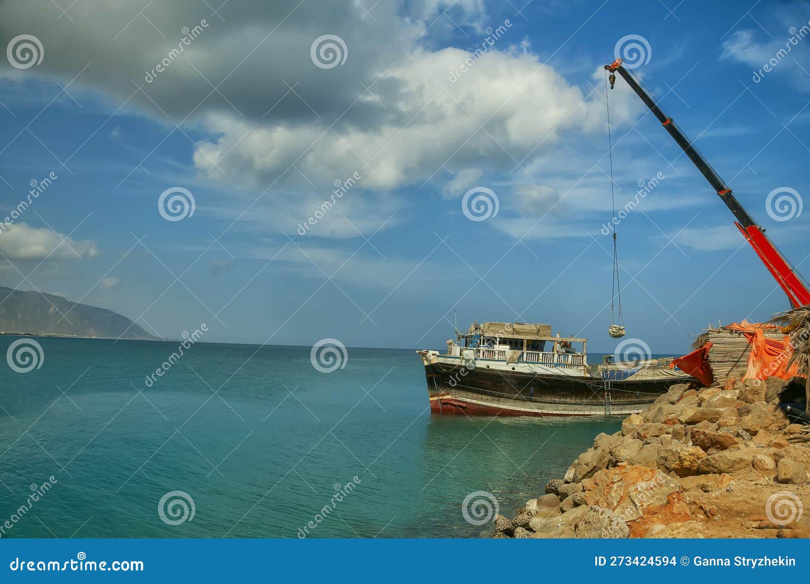 Loading Building Materials on a Small Boat Stock Photo - Image of ...