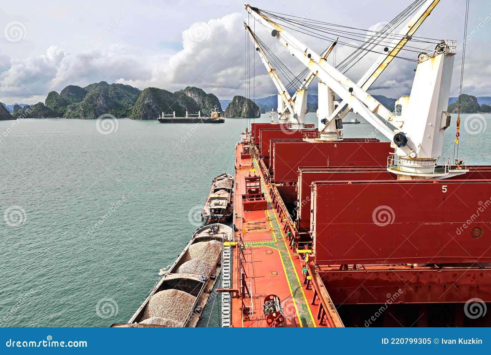 Loading Bulk Cargo of Limestone from Barges into a Bulk Carrier by ...