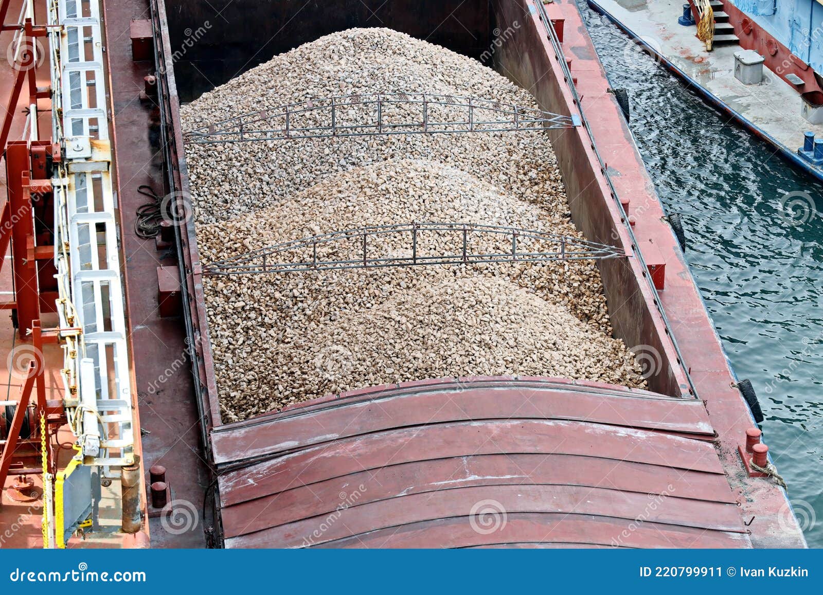 Loading Bulk Cargo of Limestone from Barges into a Bulk Carrier by ...