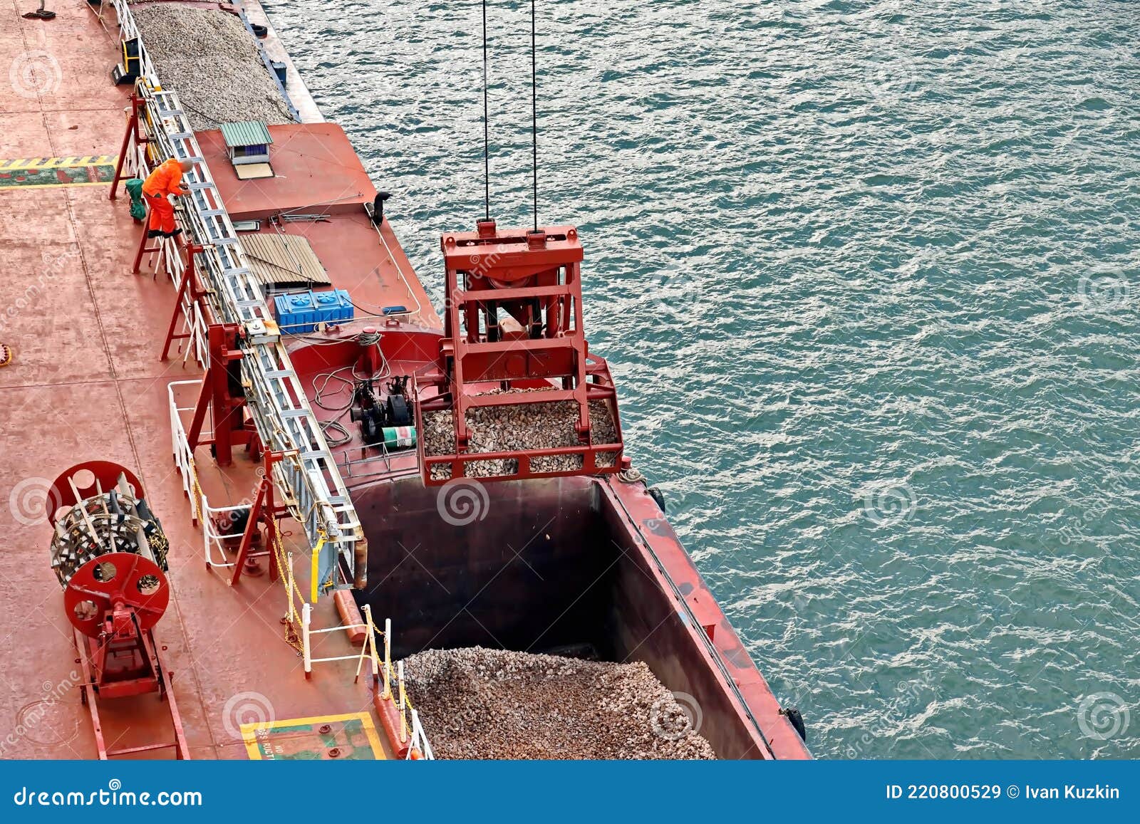 Loading Bulk Cargo of Limestone from Barges into a Bulk Carrier by ...