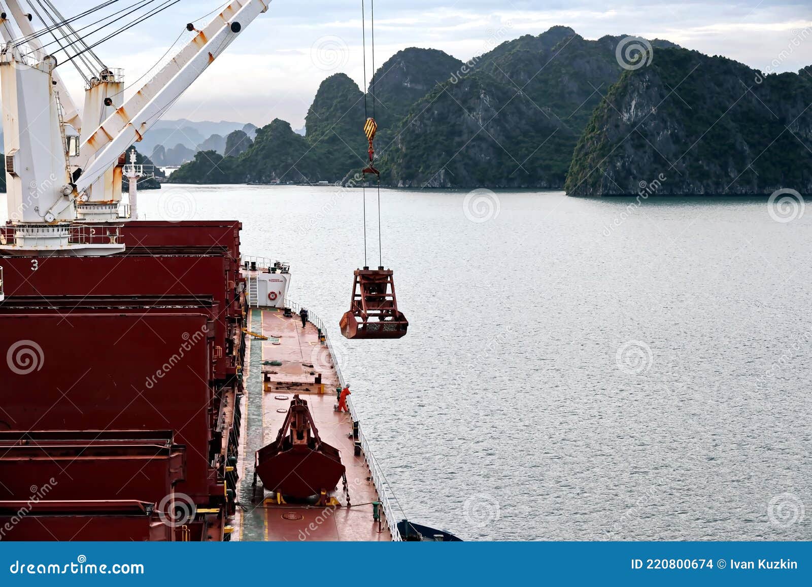 Loading Bulk Cargo of Limestone from Barges into a Bulk Carrier by ...