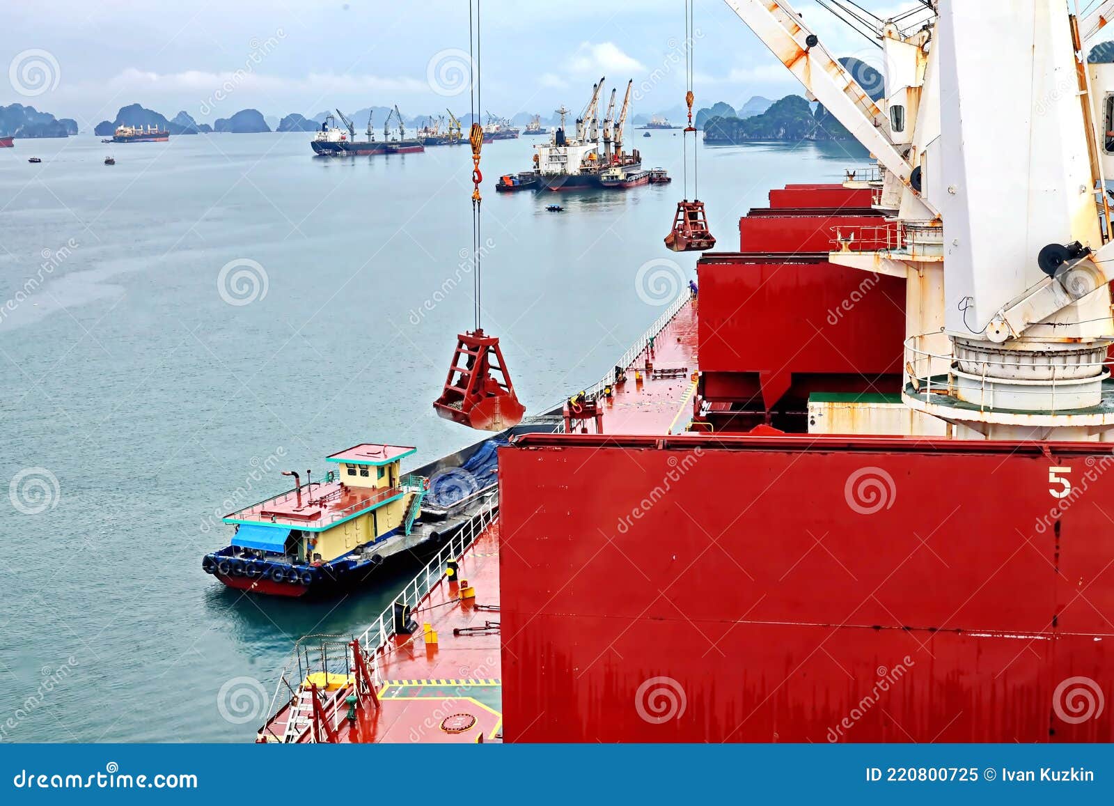 Loading Bulk Cargo of Limestone from Barges into a Bulk Carrier by ...