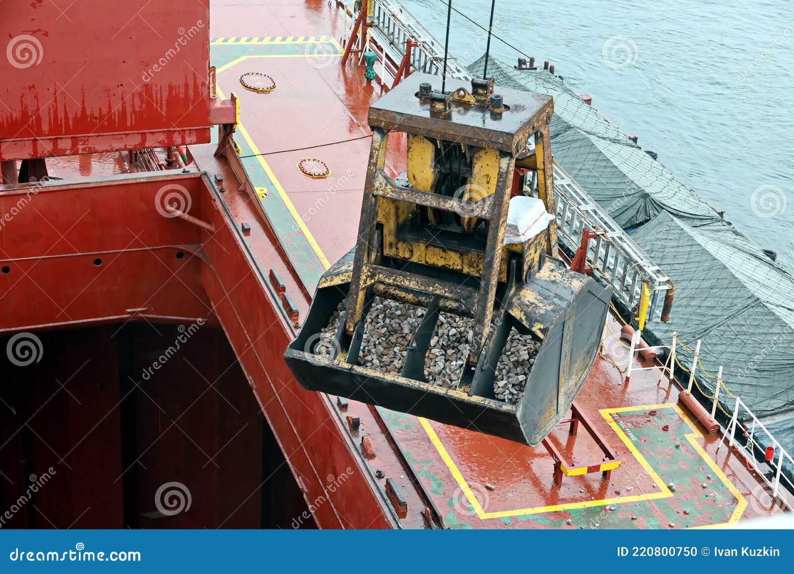 Loading Bulk Cargo of Limestone from Barges into a Bulk Carrier by ...