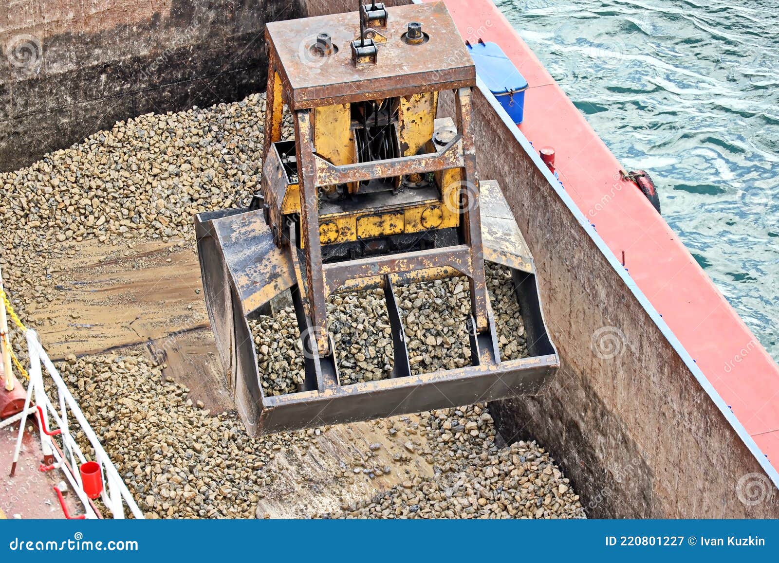 Loading Bulk Cargo of Limestone from Barges into a Bulk Carrier by ...