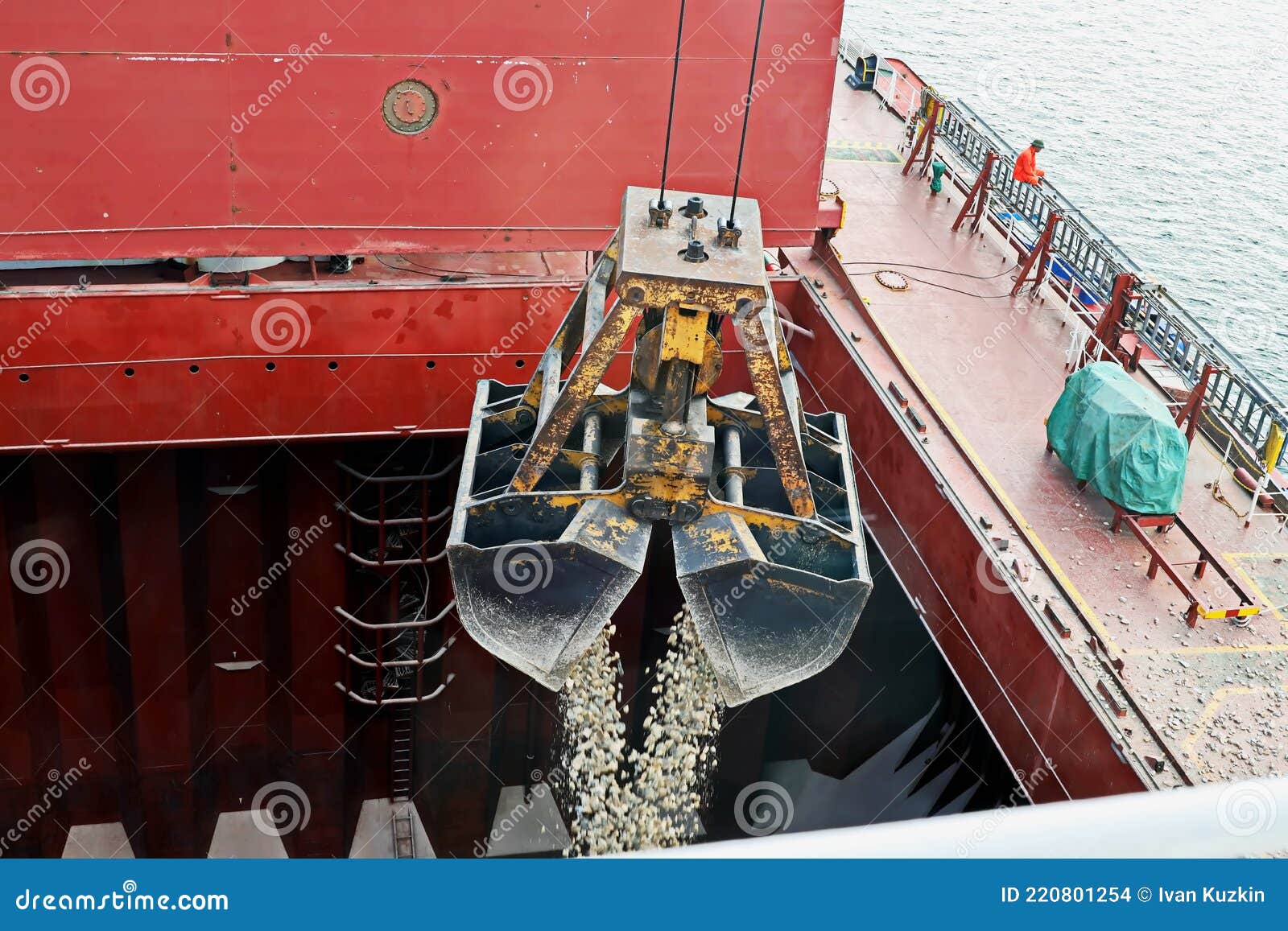 Loading Bulk Cargo of Limestone from Barges into a Bulk Carrier by ...
