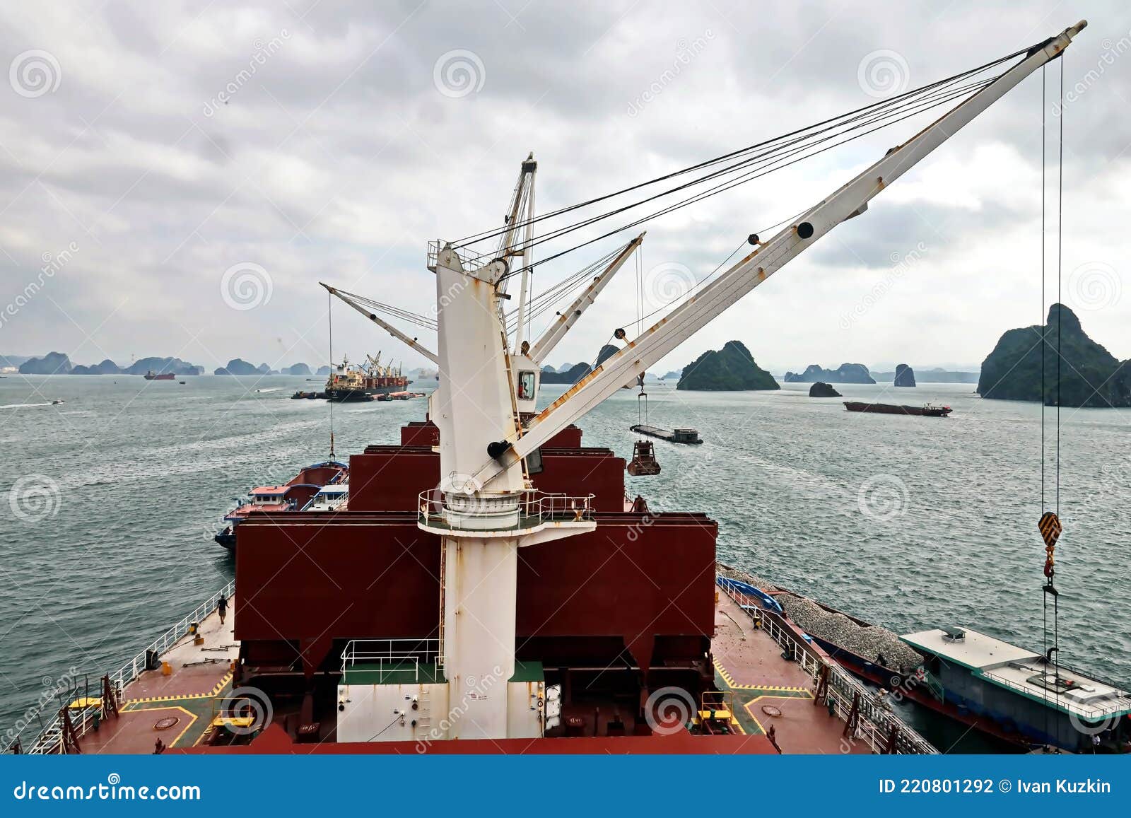 Loading Bulk Cargo of Limestone from Barges into a Bulk Carrier by ...