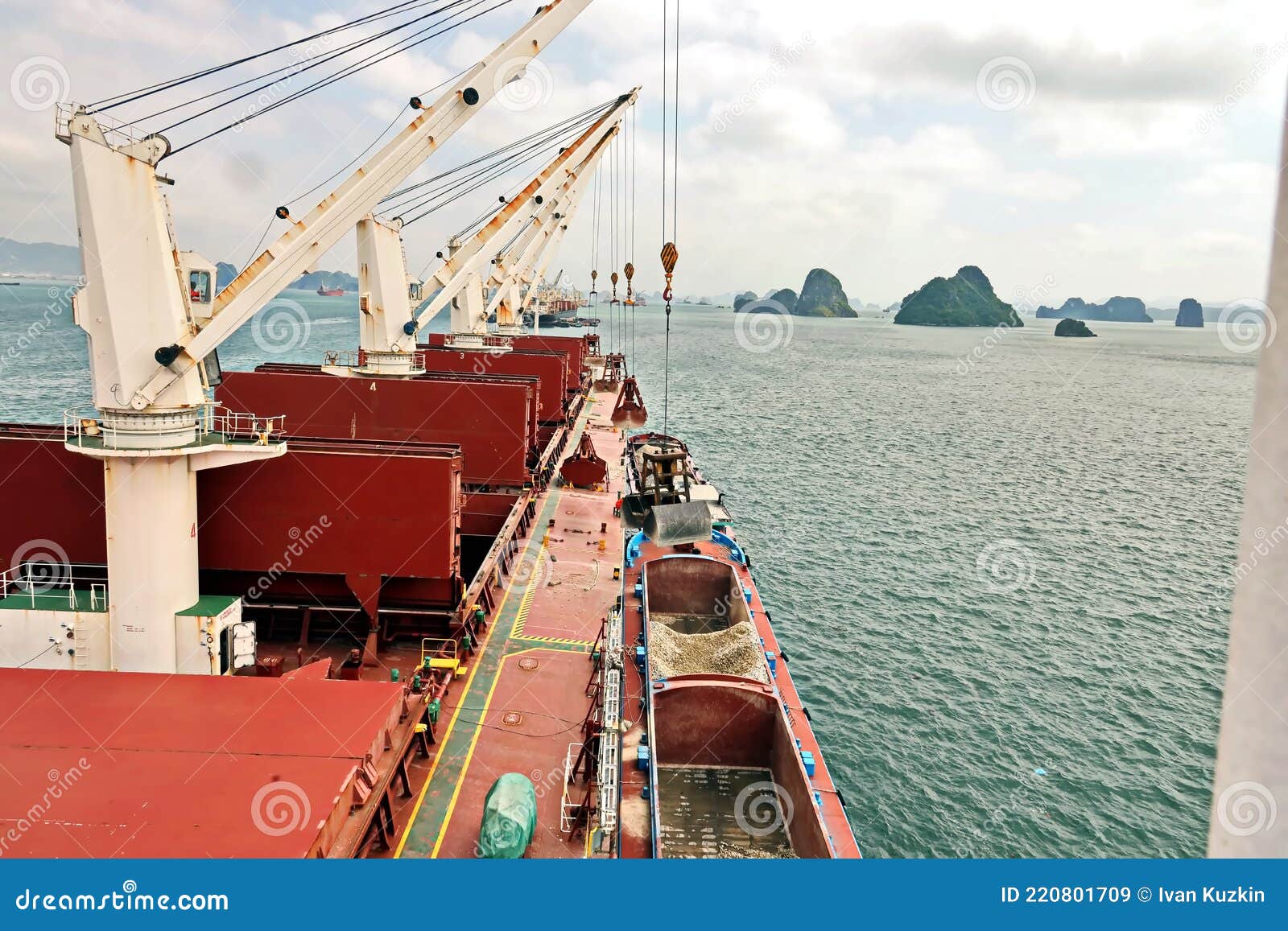 Loading Bulk Cargo of Limestone from Barges into a Bulk Carrier by ...