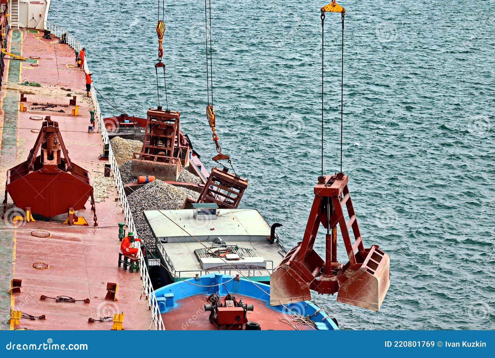 Loading Bulk Cargo of Limestone from Barges into a Bulk Carrier by ...