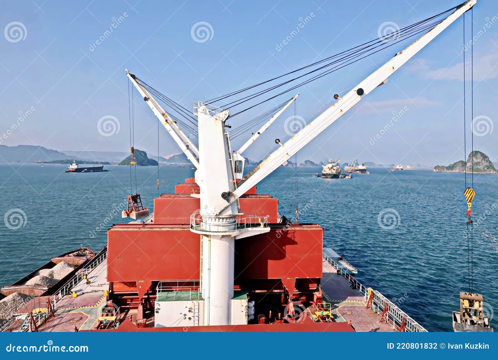 Loading Bulk Cargo of Limestone from Barges into a Bulk Carrier by ...