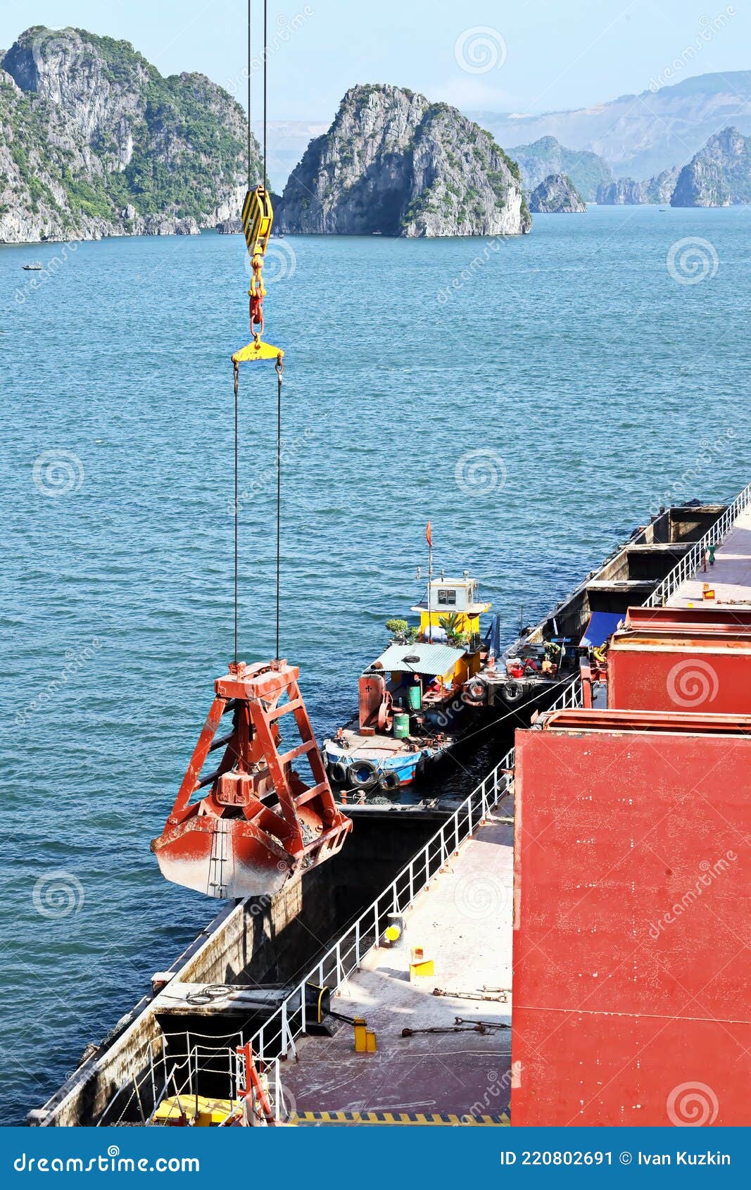 Loading Bulk Cargo of Limestone from Barges into a Bulk Carrier by ...