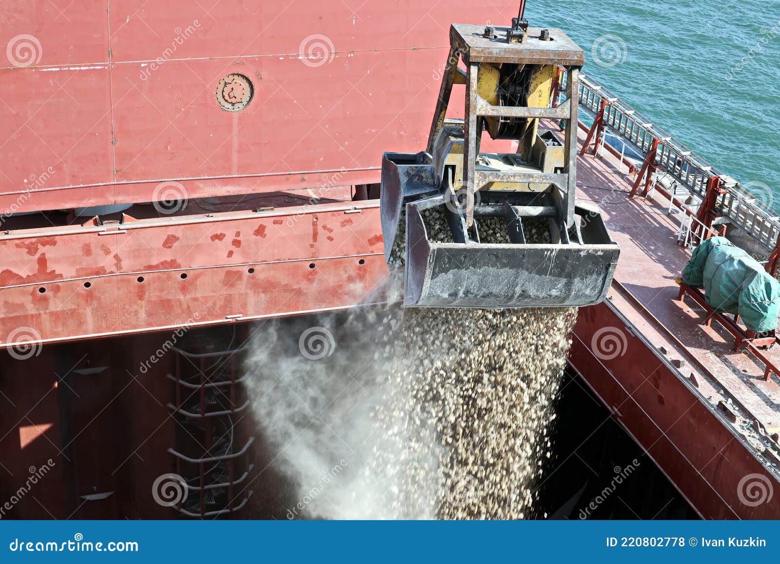 Loading Bulk Cargo of Limestone from Barges into a Bulk Carrier by ...