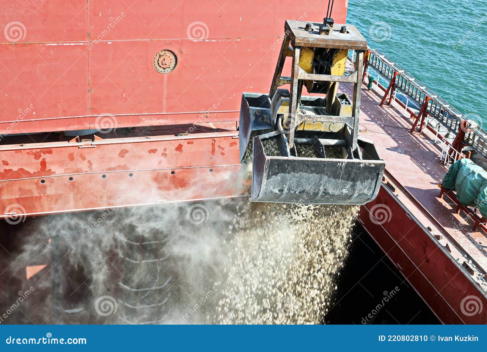 Loading Bulk Cargo of Limestone from Barges into a Bulk Carrier by ...