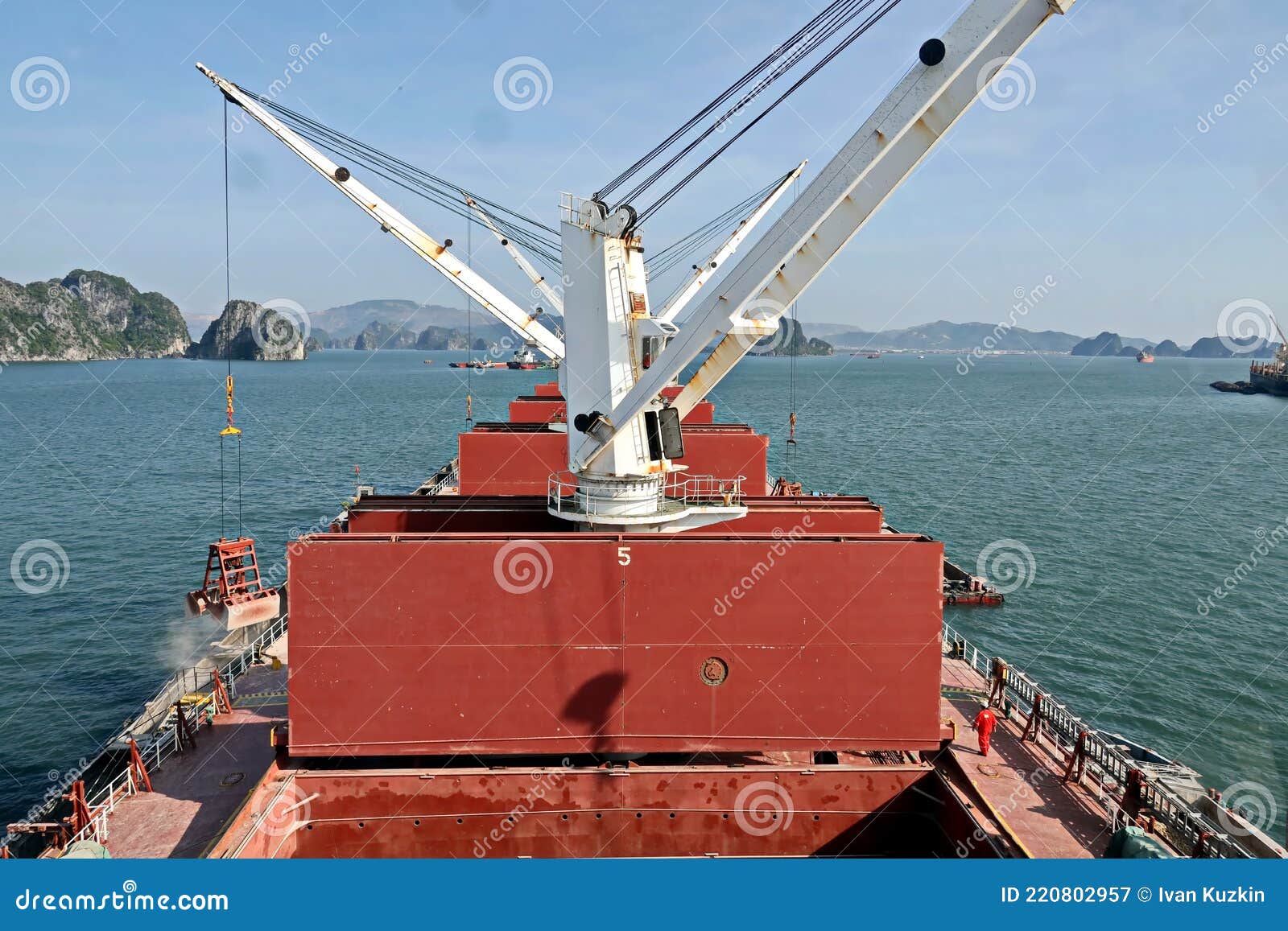 Loading Bulk Cargo of Limestone from Barges into a Bulk Carrier by ...
