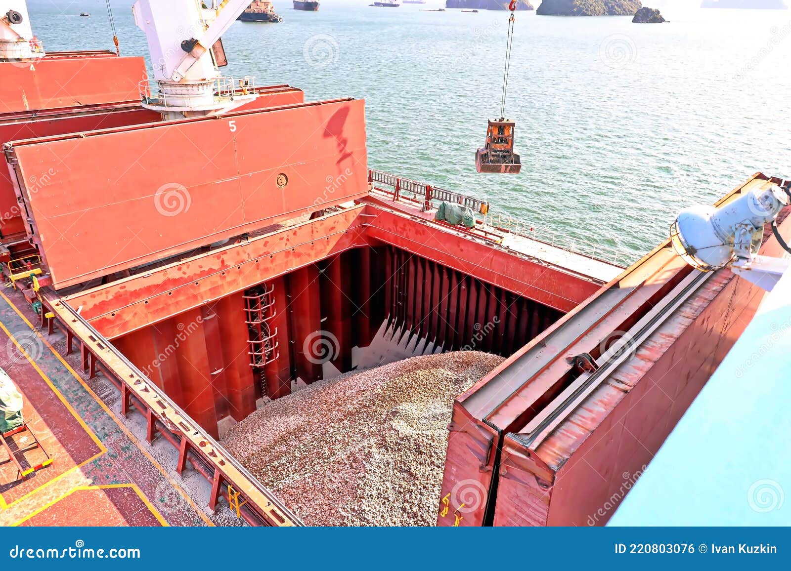 Loading Bulk Cargo of Limestone from Barges into a Bulk Carrier by ...