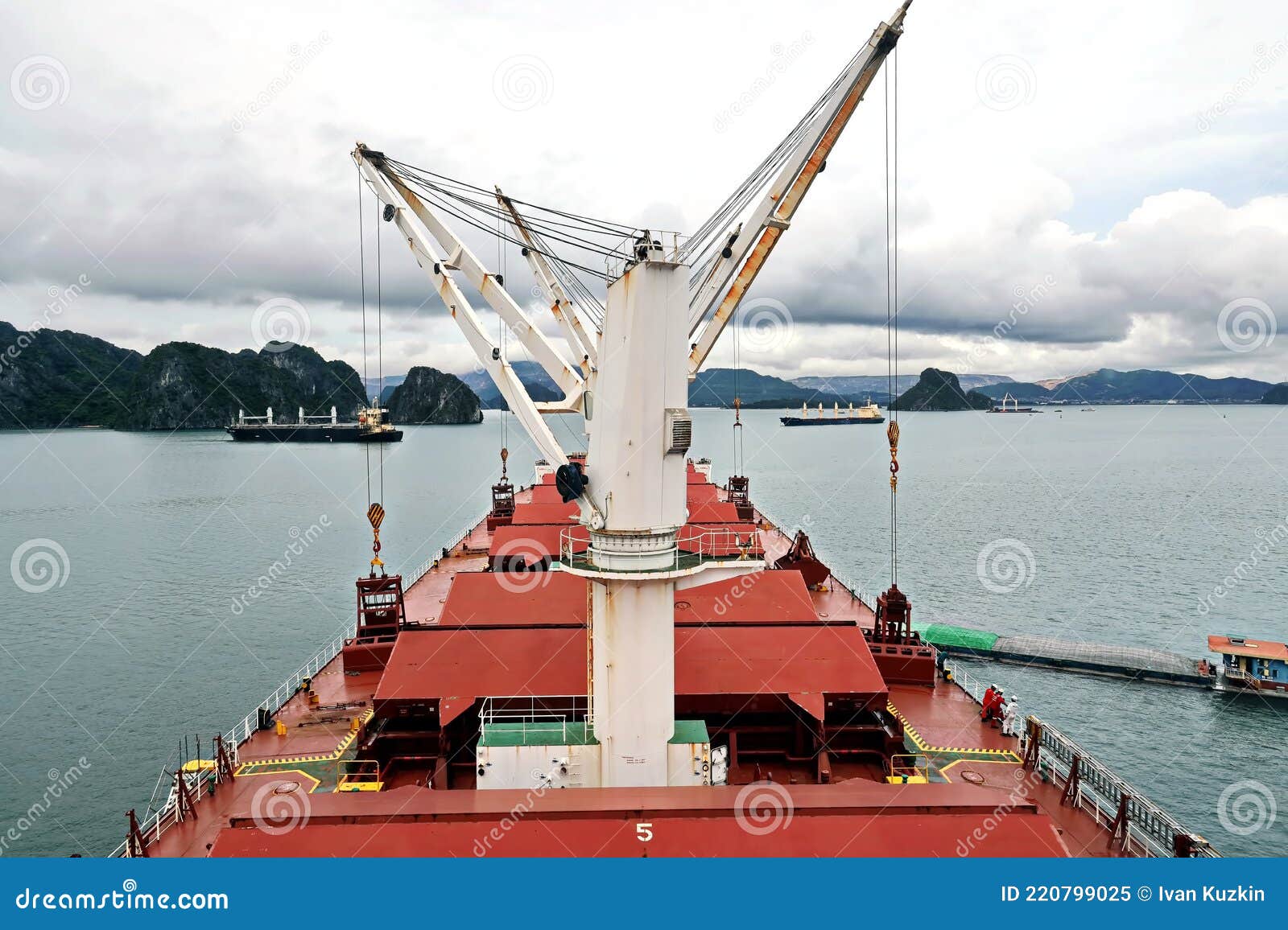 Loading Bulk Cargo of Limestone from Barges into a Bulk Carrier by ...